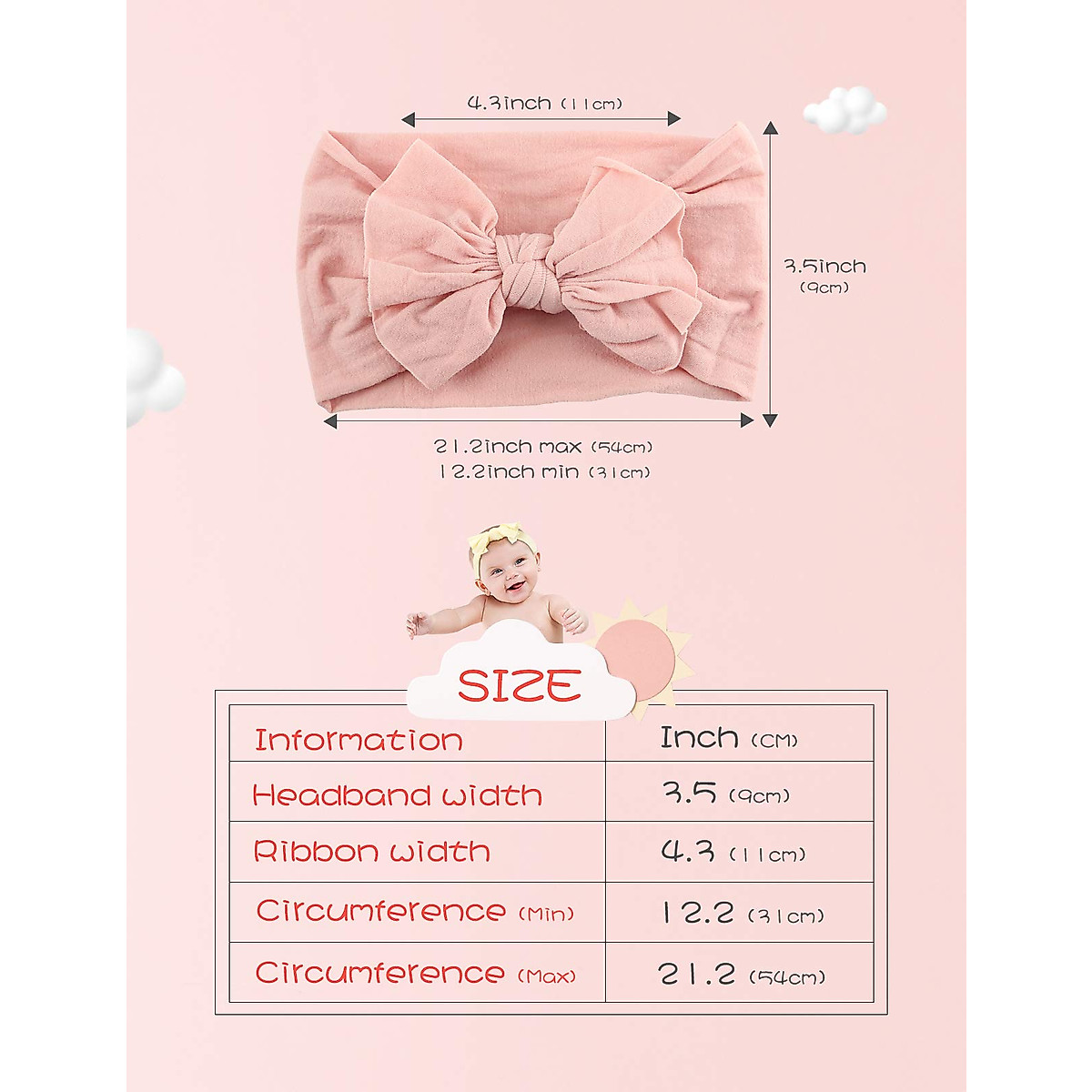 Makone Baby Girl Nylon Headbands, 18 PCS Baby Cotton Hair Accessories Hairbands Hair Bow Elastics for Newborn Infant Toddlers Kids Christmas Gifts
