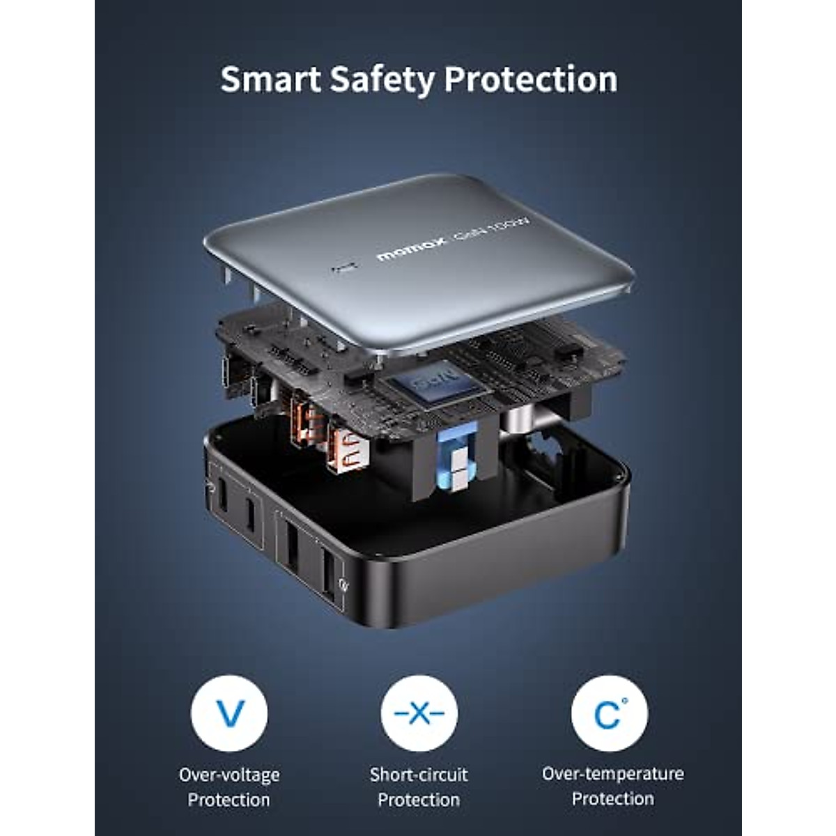MOMAX USB C Charging Station, 100W GaN USB C Charger with 6.56ft Cord, Fast USB C PD Charger Hub with 2USB-C, 2USB-A, PPS, QC, Desk Charging Station for iPhone14/13/12, MacBook Pro/Air, Laptop, etc