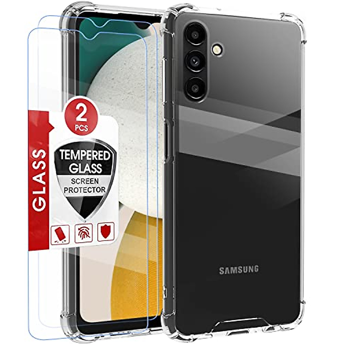 KIOMY Case for Samsung Galaxy A13 5G Ultra Clear Case with 2pcs HD Tempered Glass Screen Protectors Hybrid Anti Yellow Hard Acrylic with TPU Shockproof Bumper Protection Slim Fit Cellphone Back Cover