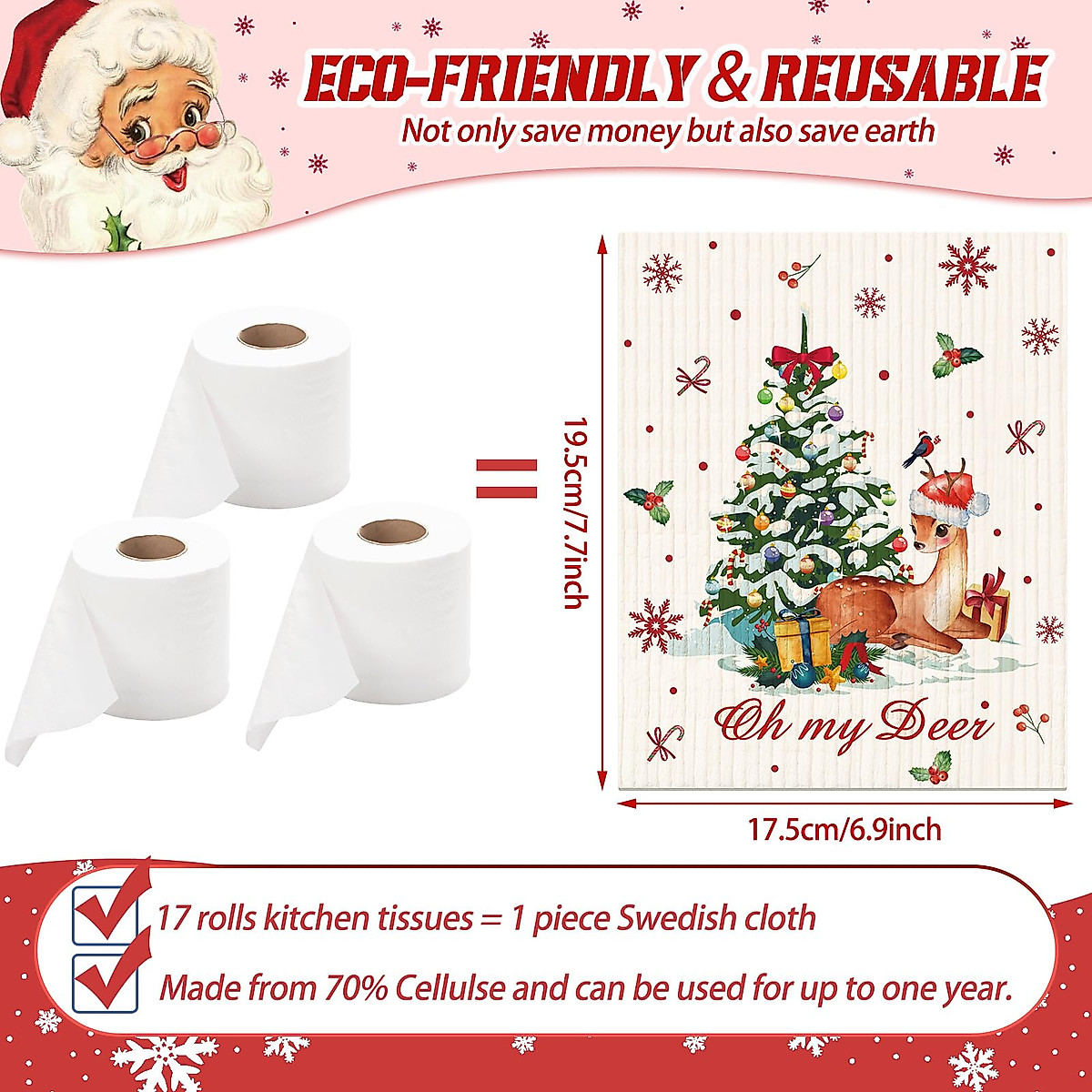 Yinder 9 Pieces Christmas Swedish Kitchen Dishcloths Reusable Swedish Cleaning Cloths Absorbent Fast Dry Kitchen Towels for Kitchen Bathroom Office Wedding Housewarming