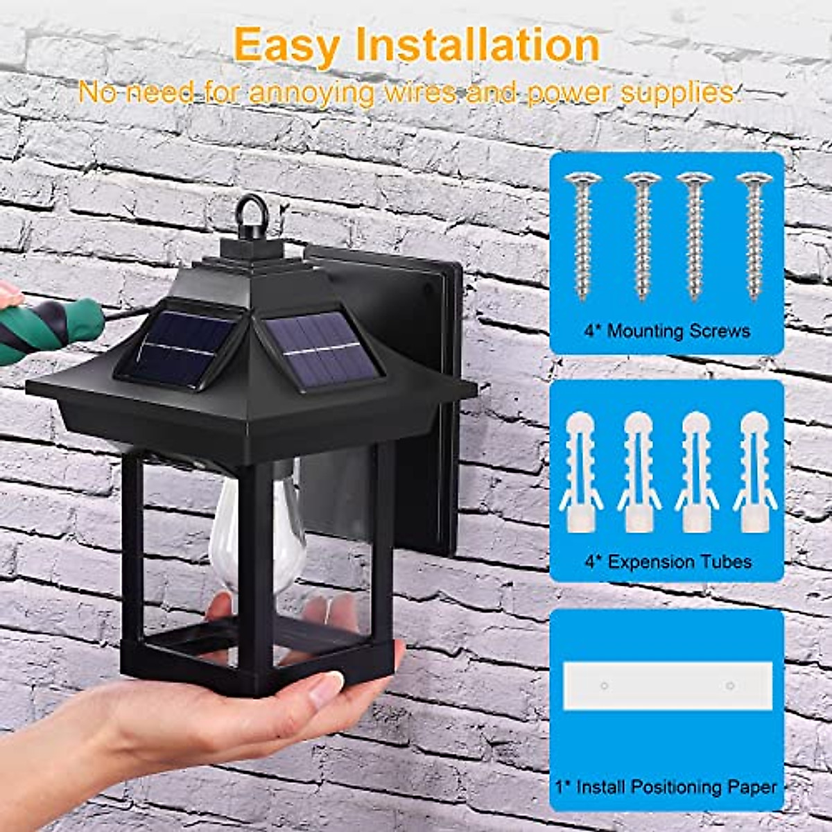 Solar Outdoor Wall Lights 2 Pack, Salangae Motion Sensor Solar Lantern with 3 Modes and IP65 Waterproof, Wireless LED Sconce Lights Dusk to Dawn Exterior Solar Porch Lights, for Outdoor Patio Yard