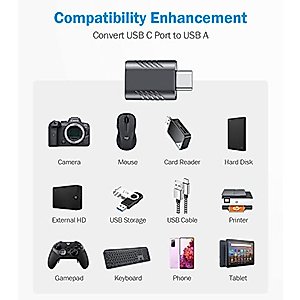 USB to USB C Adapter [2 Pack], USB C Adapter, USB C Male to USB3 Female Adapter Data Transfer,USB Type C to USB Adapter Compatible with MacBook & iPad Pro, More Type C and Thunderbolt 3 Devices, Black