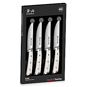Cangshan S1 Series 1020366 German Steel Forged 4-Piece Steak Knife Set, 5-Inch Straight-Edge Blade