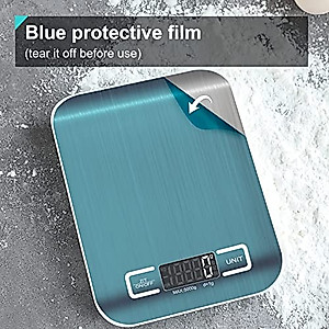 Digital Kitchen Scale,Food Scale for Meat Baking Weight,Unit Gram OZ lb Up 11 lb(1g-5KG),Silver Stainless Steel Anti-Fingerprint with Accuracy LCD Display for Cooking Black(Include AAA Battery)