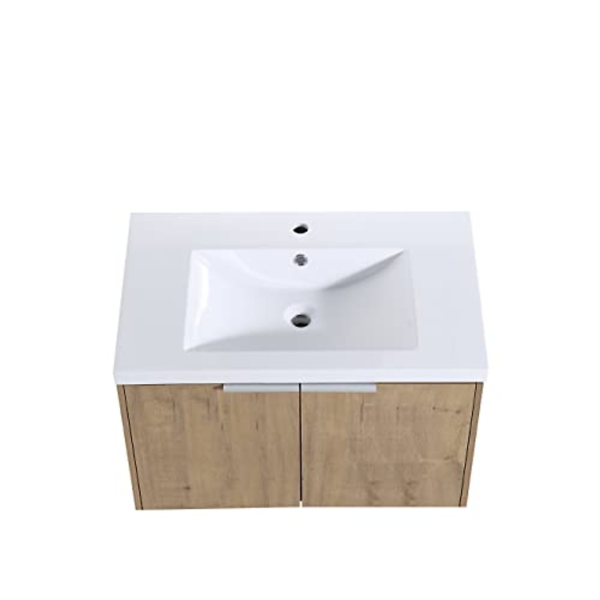 Pvillez Bathroom Vanity with Sink Combo, Floating Vanity Cabinet 30 Inch, Bathroom Vanities, Modern Wall Mounted Concrete Bath Vanity Set with Porcelain Top Storage Cabinet (Imitative Oak 2)