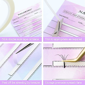 NAGARAKU Eyelash Extension Storage Card Premade Fans Volume Lash Storage 2mm Sticky Strip False Eyelashes Paper Card (20 Sheets with 1 Roll Tape)