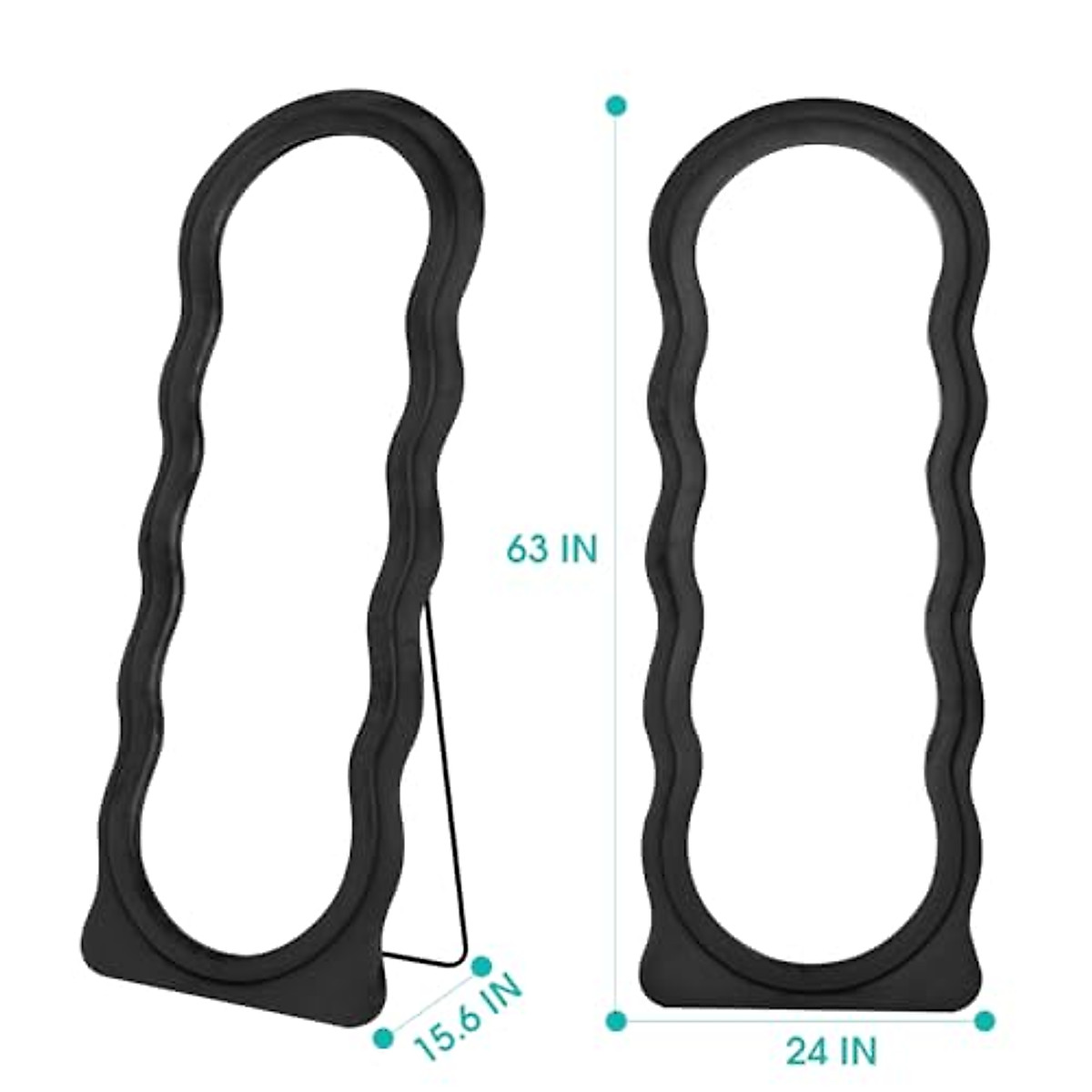 BEVERDY 63" x 24" Full Length Mirror with Stand, Full Length Mirror Wall Mounted, Floor Mirror, Irregular Wavy Mirror, Flannel Wrapped Wooden Frame Mirror, Full Body Mirror, Black