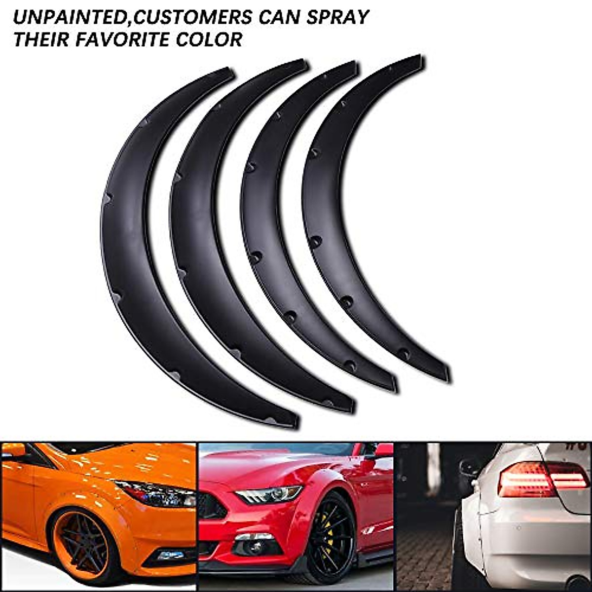 4PCS Black Universal 2”/50mm Car Wheel Fender Flares Flexible Durable Extra Wide Auto Car Body Kit