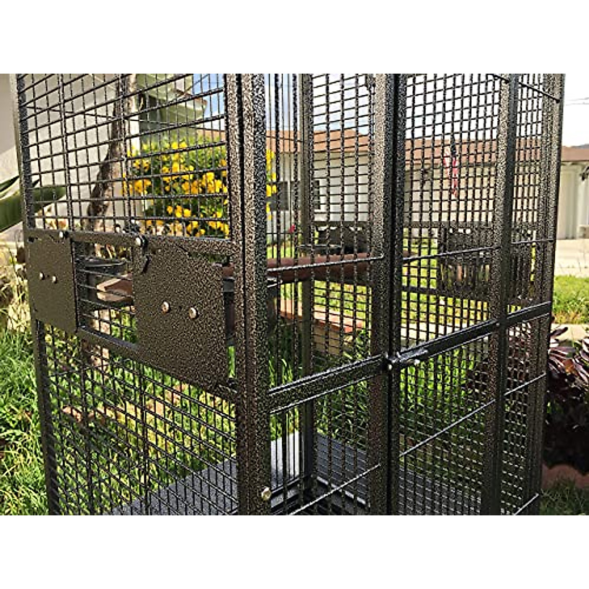 New Large Elegant Wrought Iron Dome Play Top Bird Parrot Cage, Include Metal Seed Guard Solid Metal Feeder Nest Doors (24" W x 22" D x 63" H, Black Vein)