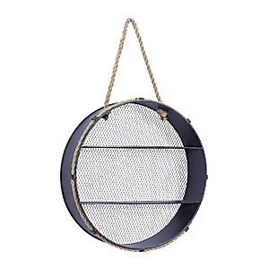 Deco 79 Metal Round 2 Shelves Wall Shelf with Hanging Rope, 24" x 6" x 24", Black