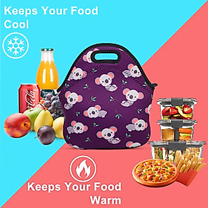 Violet Mist Womens Cute Reusable Neoprene Lunch Bag Insulated Lunch Box Koala Animal Cartoon Thermal lunch bags Bag Waterproof Food Handbags Koala Meal Prep Travel Work Gifts for Women Men Lady Adult