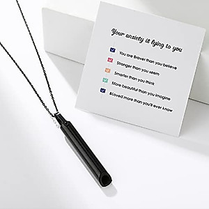 Tyniffer Breathing Necklace for Anxiety Relief the Shift Necklace Anxiety Stress Relief Items for Women Relaxation Meditation Calming Down Mindful Breathing Whistle Necklace Gift（Black）