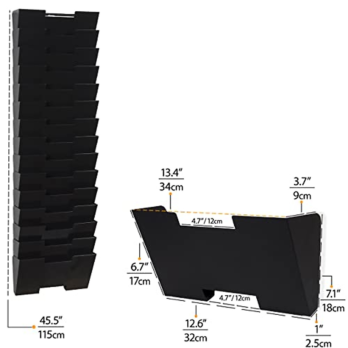 Wallniture Lisbon 15-Tier Wall Mounted File Holder and Desk Organizer, Metal Black Office Organization and Storage Rack