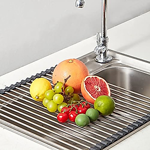 Worthyeah Dish Drying Rack - Over The Sink Dish Drying Rack - Roll-Up Dish Drying Rack for Kitchen Sink - Stainless Steel Sink Drying Rack - Kitchen Sink Accessories