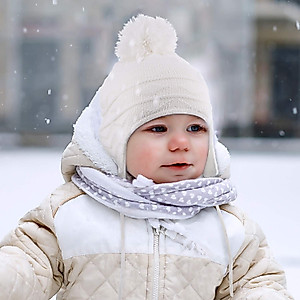 Winter Toddler Hat and Mittens Knit Earflap Hat and Fleece Mitten Gloves Set for Baby Boys Girls (White, 1-3 Years)