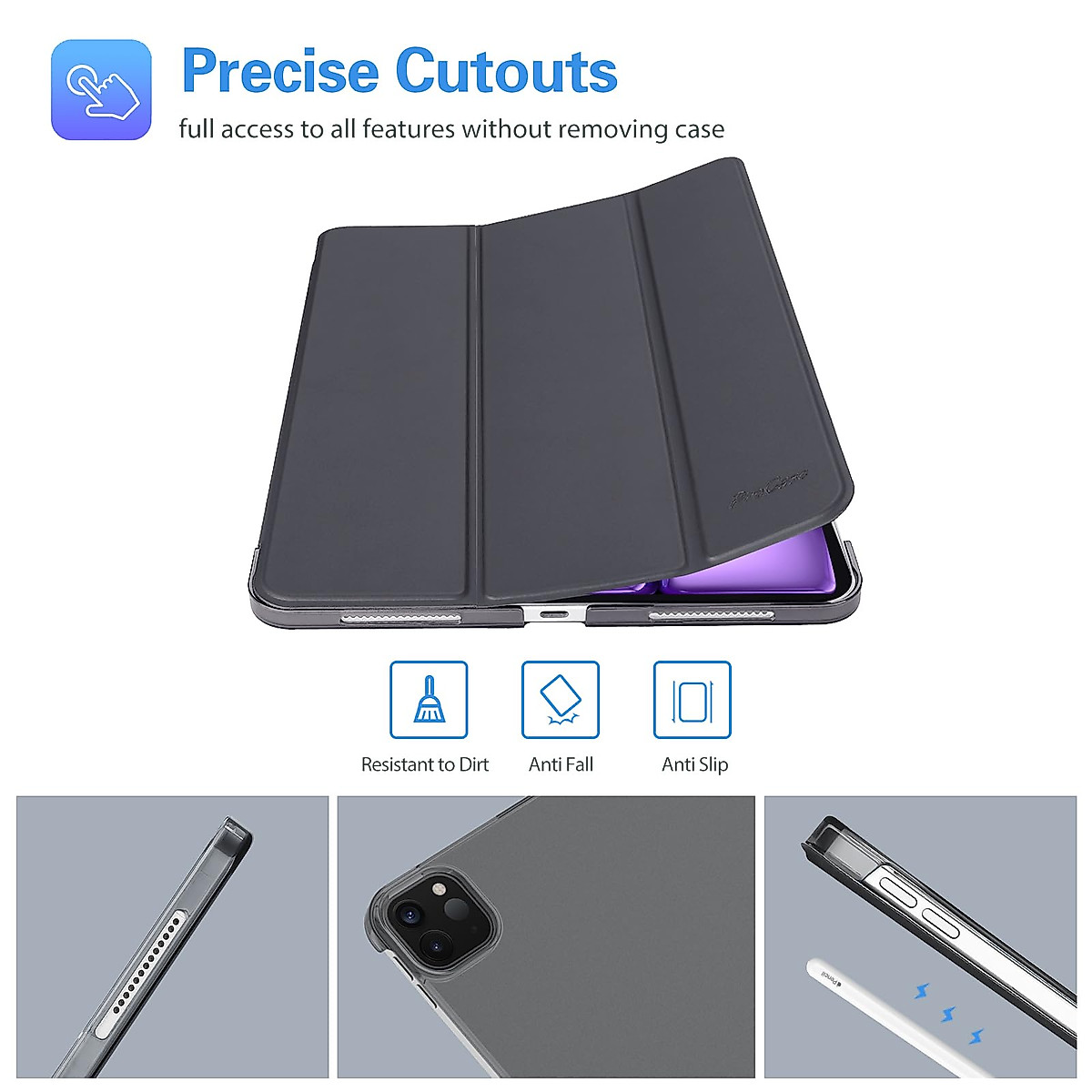 ProCase Smart Case for iPad Pro 12.9 2022/2021/2020/2018, Slim Stand Hard Back Shell Smart Cover for iPad Pro 12.9" 6th Gen/5th Gen/4th Gen/3rd Gen -Grey