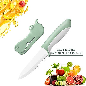VSL VANSLENSON 2 Piece Kitchen Knife Set 4” Paring Knife with Sheath + Serrated Peeler Non Stick Ceramic Blade Stylish Hippo knife Pink Combo (Pink + Green Hippo)