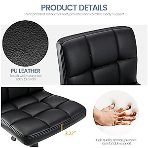 Vogue Furniture Direct PU Leather Square Bar Stools, Modern Adjustable Swivel Barstools with Back, Armless Airlift Counter Height Chairs for Kitchen Dining Pub Cafe, Set of 2 (Black, Black Base)