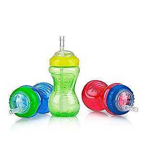 Nuby No-Spill Sippy Cup with Flex Straw for Boys - (3-Pack) 10-Ounce Bottles - Training Sippy Cups for Toddlers 12+ Months