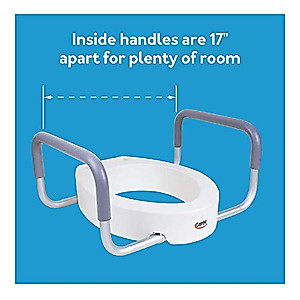Carex 3.5 Inch Raised Toilet Seat with Arms - For Round Toilets - Elevated Toilet Riser with Removable Padded Handles, Easy On and Off, Support 250 lbs