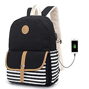 EZYCOK School Backpacks for Teen Girls Women, Lightweight Cute Bookbag Canvas Laptop Backpack with USB Charger Port, Travel Backpack for Girls