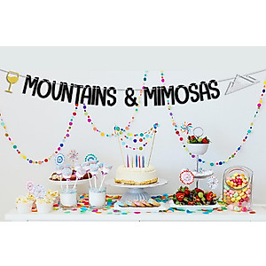 Mountains & Mimosas Banner, Mountain Bachelorette Party Decorations, Cabin Camping Bridal Shower Engagement Wedding Party Supplies Black Silver