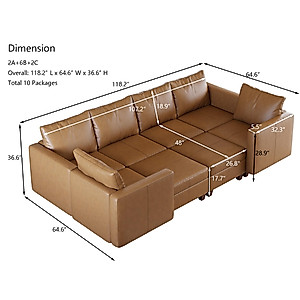 EASE MOOSE Modular Sectional Sleeper Sofa Bed ，Faux Leather sectional Modular Sofa Sectional Couch Modular Couch with Storage
