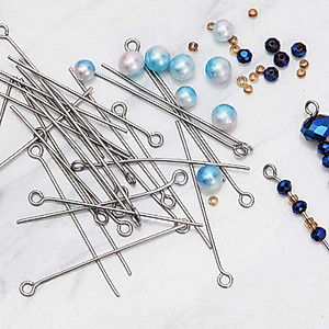 300 Pcs 1.6 Inch 304 Stainless Steel Open Eye Pins Headpins for Jewelry Necklace Making, (Silver)
