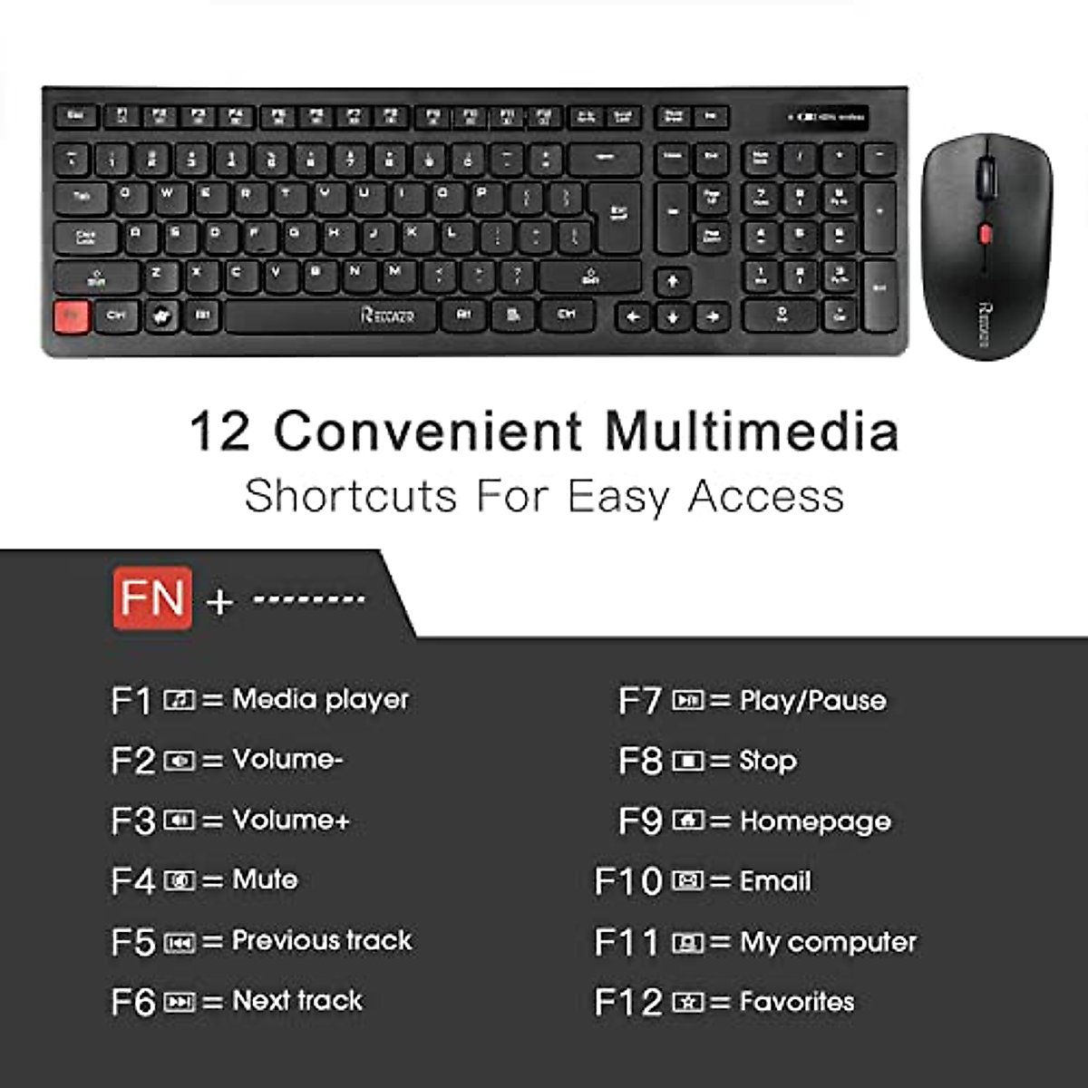 Wireless Keyboard and Mouse Combo ，DPI 1600, 2.4GHz Wireless Connection, Long Battery Life, Computer Keyboard and Mouse for PC, Desktop.Laptop, RECCAZR WC500 Design for Office and Home (Black)