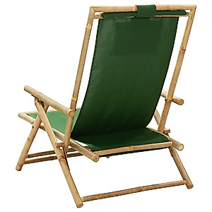Reclining Relaxing Chair,Lounge Chairs,Beach Chair,Outdoor Patio Furniture,Kitchen Chairs,Balcony Furniture,Adjustable in 4 Positions,Foldable for Easy Storage and Transport, Green Bamboo and Fabric