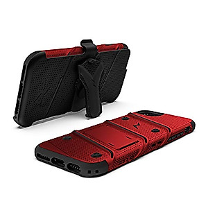 ZIZO Bolt Series for iPhone SE (3rd and 2nd gen)/8/7 Case with Screen Protector Kickstand Holster Lanyard - Red & Black
