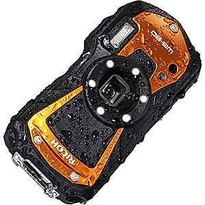 Ricoh WG-80 Waterproof Digital Camera (Orange) with 64GB Extreme Pro SD Card + Small Case + Selfie Stick + Memory Card Wallet + Memory Card Reader + 6Ave Cleaning Kit