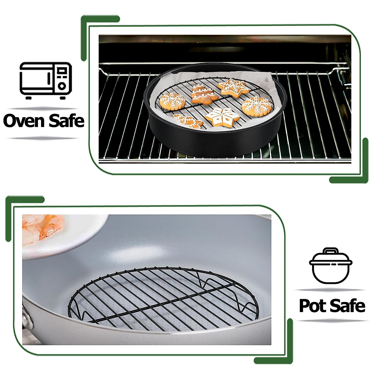 TeamFar Cooling Rack, 9inch Round Baking Wire Rack with Stainless Steel Core & Nonstick Coating, for Roasting Grilling Steaming, Non Toxic & Sturdy, Oven Safe & Anti-melt, Easy Clean – Set of 2