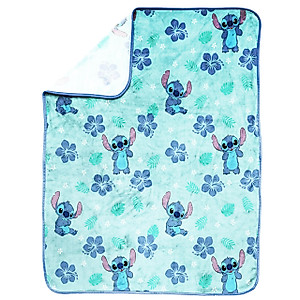 Disney Lilo & Stitch Tropical & Cool Mini Pillow Buddy and 46 Inch x 60 Inch Throw Set - Kids Super Soft 2 Piece Blanket Set (Official Product)
