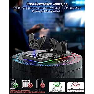 Upgraded RGB Cooling Fan Charging Station for Xbox Series X Console & Controller, Wireless Dual Charger Dock & Cooler System Stand with 15 Colorful Light Modes for Xbox Series X & Accessories Storage