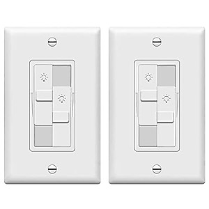 TOPGREENER Kalide Dual Load Dimmer Light Switch, Double LED Dimmer Switch, Full Range Dimming, Single Pole, Wall Plate Included, 120VAC,200W LED/CFL, Neutral Wire Not Required, TGDDS-W-2PCS, White
