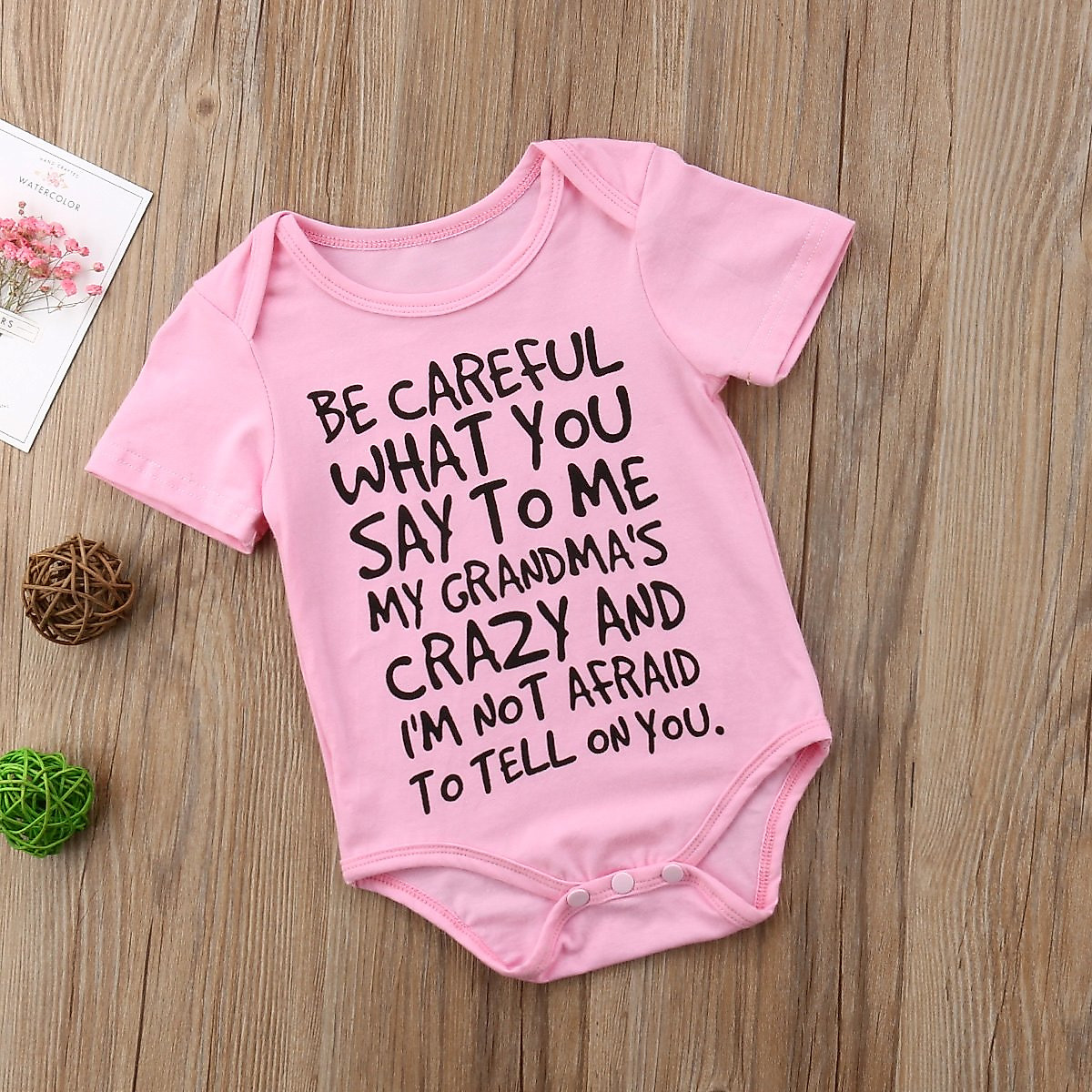 Charm Kingdom Baby Boy Girl be careful what you say to me my grandmas crazy Bodysuit (70 (0-6M), Pink)