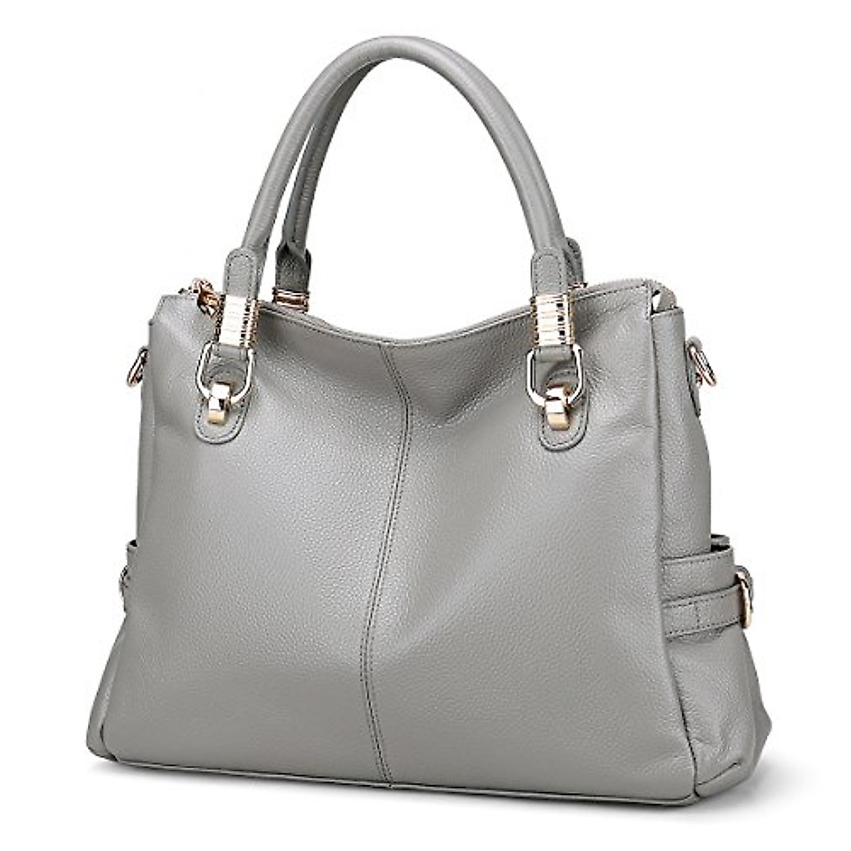 AINIMOER Womens Genuine Leather Vintage Tote Shoulder Bag Top-handle Crossbody Handbags Large Capacity Ladies' Purse (Gray)