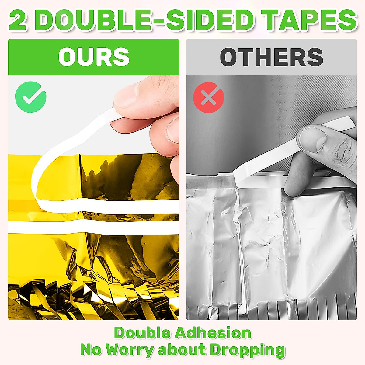 BFONS 4-Pack Backdrop for Party Decorations, Foil Fringe Backdrop Curtains, Tinsel Streamers for Birthday Party Decorations, Gold Backdrop Curtains for Girl Graduation Disco Parties