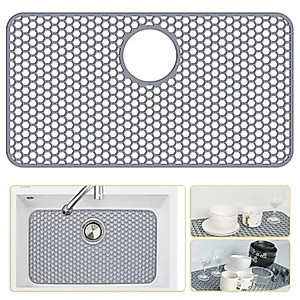 Silicone Sink Protectors for Kitchen Sink with Rear Drain - 26"x 14" Kitchen Sink Mats Accessory, Non-Slip Heat Resistant Sink Mat for Bottom of Farmhouse Stainless Steel Sink (Rear Hole)