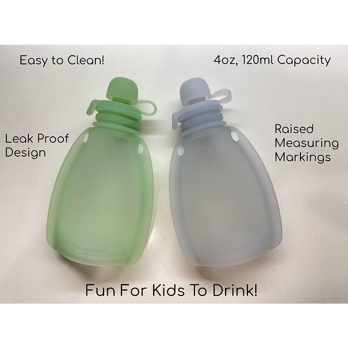 Jane & Kate Reusable Baby Food Silicone Pouch, 100% Silicone, Baby Food Storage Squeezable Pouch, Dishwasher Safe, Freezer Safe, Oven Safe, 2 Pack