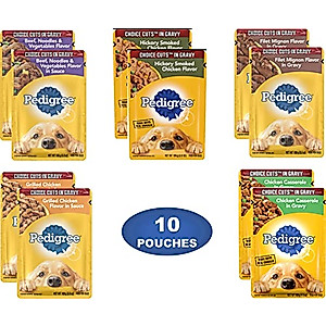 Pedigree Dog Food Wet Bundle,Choice cuts in Gravy,Assorted Flavors Filet,Beef Chicken. Soft Dog Food.Total 10 Pouches,Plus a 01 Nature's Choice Pressed Bone 01 ILC Buy Magnets Fridge. 3.5 Ounce