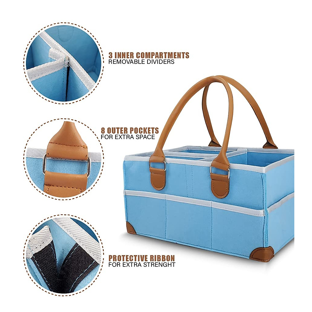 MELWEY Diaper Caddy - Newborn Essentials Must Haves,Baby Registry Basket,Nursery Changing Table and Car Storage Basket Organizer for Baby Boys Girls Shower Gift (Blue)