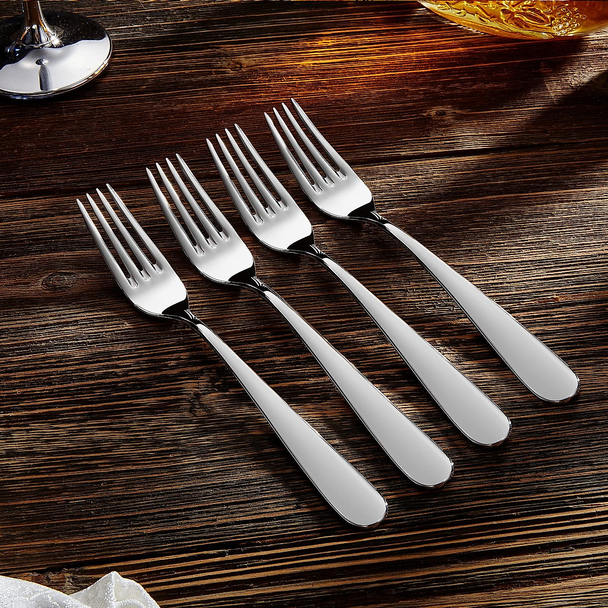 KEAWELL Premium Louise Forks, Set of 4, 18/10 Stainless Steel, Forks Silverware with Round Edge, Exceptional Mirror Finish, Dishwasher Safe (8" Dinner Fork)