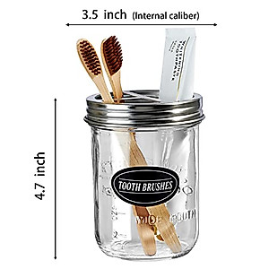 3 Pack Apothecary Jar Canisters Bathroom Vanity Organizer for Qtips+Mason Jar Toothbrush Holder with 16 Ounce Ball Mason Jar - Rustic Farmhouse Decor Black Bathroom Accessories - Brushed Nickel