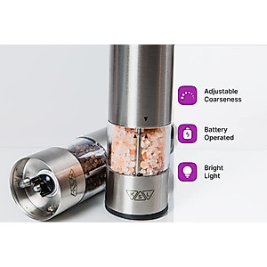 KSL Electric Salt and Pepper Grinder Set - Mother's Day Gift - Adjustable Motorized Electrical Powered Auto Shakers Holiday kit - Automatic Power Mill - Automated Battery Operated Electronic Crusher