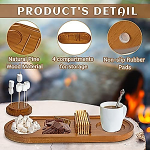 S'Mores Caddy,Wooden Smores Station,Wooden Serving Tray for Breakfast and Coffee, Farmhouse S'Mores Tray,Coffee Table Tray for Coffee Bar Accessories and Organizer Countertop