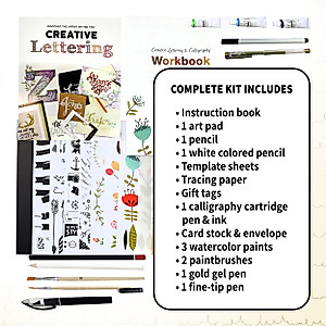 SpiceBox Creative Hand Lettering Kit, Learn Calligraphy Set with Workbook, Creative Simple Modern Letter Writing, Arts and Crafts Hobby for Adults
