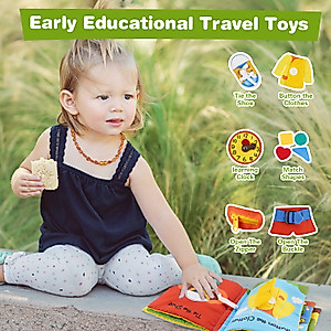 Richgv Quiet Book for Toddlers 1-2 Years Old, Interactive Busy Book Montessori Toys Soft Fabric Book Toddlers Travel Toy, 10 Pages Preschool Learning Activities for 1 2 Years Old Toddlers Boys & Girls
