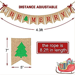 Be Merry Burlap Banner Christmas Decorations | Rustic Christmas Tree Snowflake Sign Burlap Garland | Christmas Decor for Mantle Fireplace Xmas Holiday Party Supplies | Outdoor Indoor Hanging Decor
